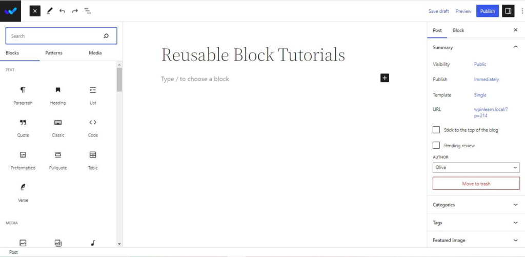 How To Create Wordpress Reusable Block And Delete It Wpinlearn